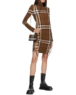 Burberry Checked High Neck Long Sleeve Dress