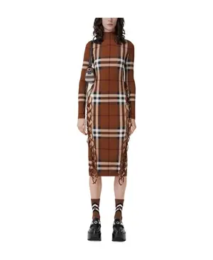 Burberry Checked High Neck Long Sleeve Dress
