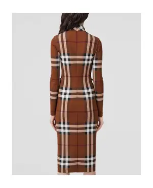 Burberry Checked High Neck Long Sleeve Dress