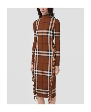 Burberry Checked High Neck Long Sleeve Dress