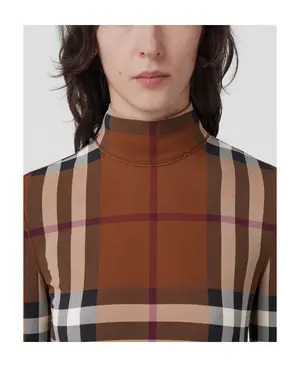 Burberry Checked High Neck Long Sleeve Dress