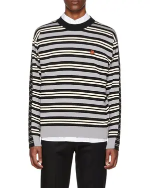 Kenzo Floral Embroidered Striped Knitted Sweater - Black