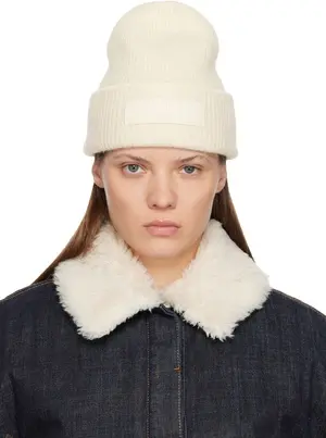 Jacquemus Gros Grain Logo Patch Beanie - Off White