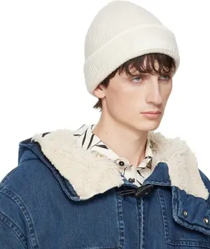 Jacquemus Gros Grain Logo Patch Beanie - Off White
