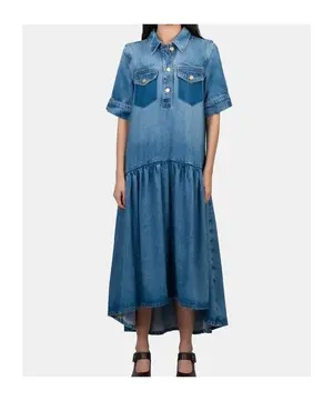 GANNI Light Washed Denim Shirt Dress - No