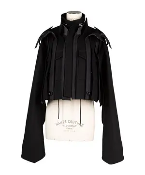 Sacai Long Sleeve Cropped Casual Jacket With Chalk Stripes