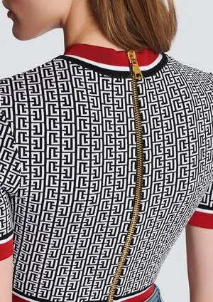 Balmain Jacquard Monogrammed Cropped Top With Lion Head Buttons