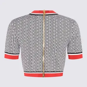 Balmain Jacquard Monogrammed Cropped Top With Lion Head Buttons