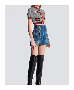 Balmain Jacquard Monogrammed Cropped Top With Lion Head Buttons