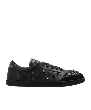 Dolce & Gabbana Embellished Round Toe Lace-up Sneakers - Black