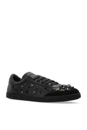 Dolce & Gabbana Embellished Round Toe Lace-up Sneakers - Black