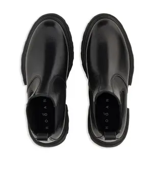 Hogan Round Toe Chelsea Ankle Boots With Serrated Sole