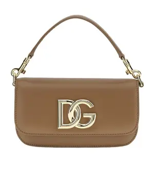 Dolce & Gabbana Small Shoulder Bag With Logo Plaque - Brown
