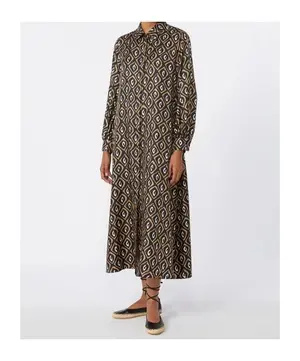 Max Mara Long Sleeve Printed Shirt Dress - Black