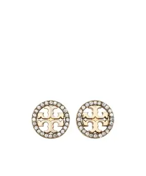 Tory Burch Crystal-embellished Logo-detail Necklace And Earrings Set - Yellow