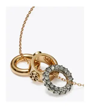 Tory Burch Crystal-embellished Logo-detail Necklace And Earrings Set - Yellow