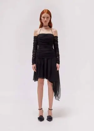 Blumarine Sheer Gathered Asymmetric Dress