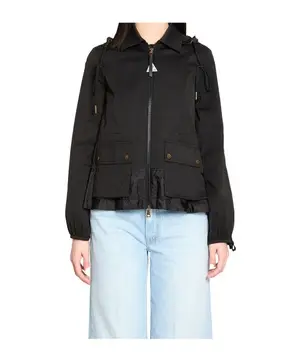 Moncler Adenium Hooded Coat With Logo Patch - Black