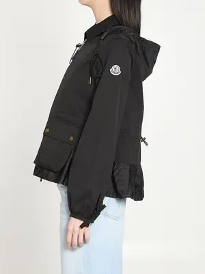 Moncler Adenium Hooded Coat With Logo Patch - Black