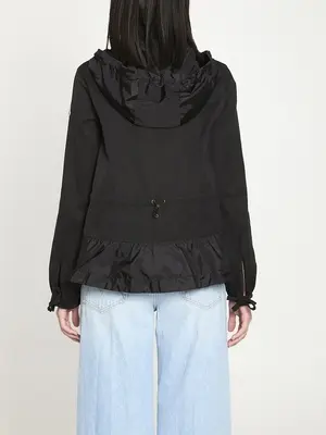 Moncler Adenium Hooded Coat With Logo Patch - Black