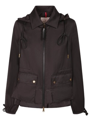 Moncler Adenium Hooded Coat With Logo Patch - Black