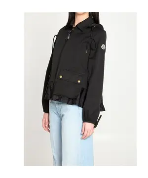 Moncler Adenium Hooded Coat With Logo Patch - Black