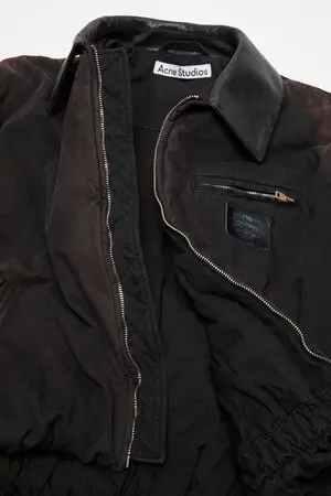 Acne Studios Garment-dyed Cotton Bomber Jacket With Leather Collar - Black