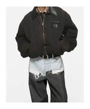 Acne Studios Garment-dyed Cotton Bomber Jacket With Leather Collar
