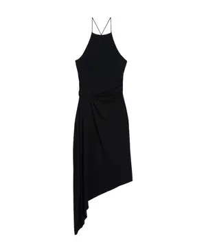 Celine Asymmetrical Draped Viscose Jersey Dress - Black