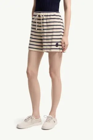 Moncler Striped Logo Patch Shorts - White/blue