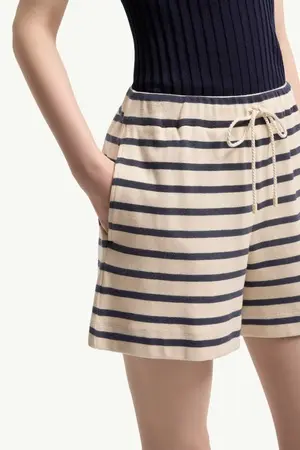 Moncler Striped Logo Patch Shorts - White/blue
