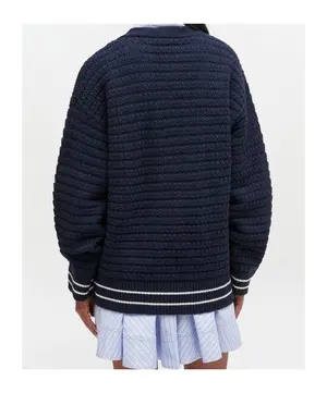 GANNI V-neck Button Detail Jumper - Dark Blue