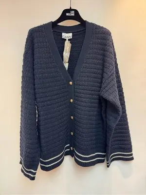 GANNI V-neck Button Detail Jumper - Dark Blue