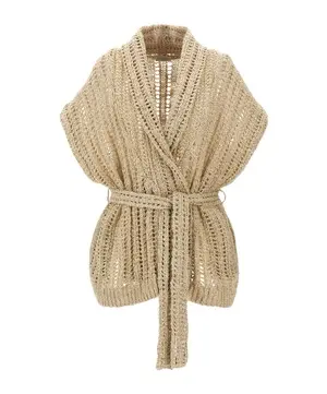 Brunello Cucinelli Shawl Collar Ribbed Knit Cardigan