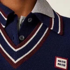 Miu Miu Logo Patch Short Sleeve Knit Polo