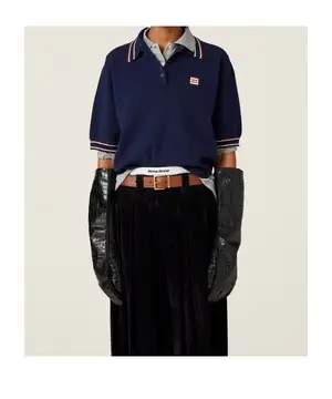 Miu Miu Logo Patch Short Sleeve Knit Polo