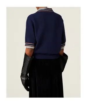 Miu Miu Logo Patch Short Sleeve Knit Polo