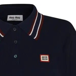 Miu Miu Logo Patch Short Sleeve Knit Polo