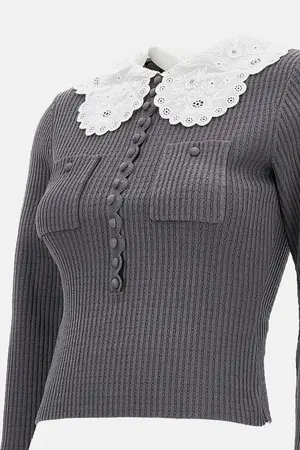 SELF-PORTRAIT Lace Collar Knitted Top