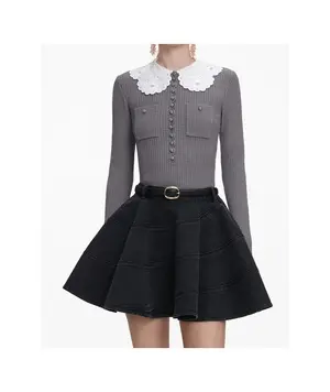 SELF-PORTRAIT Lace Collar Knitted Top