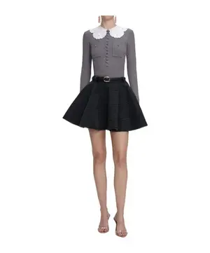 SELF-PORTRAIT Lace Collar Knitted Top