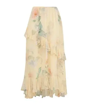 Zimmermann Asymmetrical Skirt With Laminated Flounces