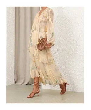 Zimmermann Asymmetrical Skirt With Laminated Flounces