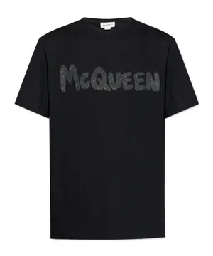 Alexander McQueen Logo Printed Glittered Crewneck T-shirt