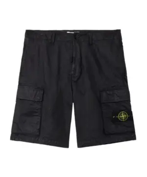 Stone Island Logo Patch Wide Leg Cargo Shorts - Black