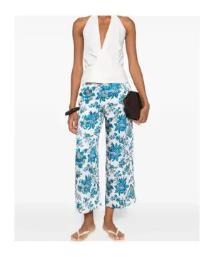 Etro Cropped Floral Trousers - Blue