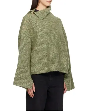 GANNI Asymmetric Neck Ribbed Sweater