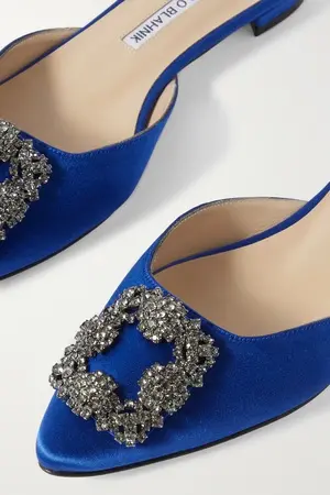 Manolo Blahnik Hangisi Crystal Embellished Slippers
