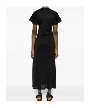 LEMAIRE V-neck Zip-up Midi Dress With Flared Sleeves - Black