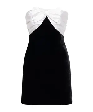 Alessandra Rich Velvet Bustier Mini Dress With Bow Detail - Black